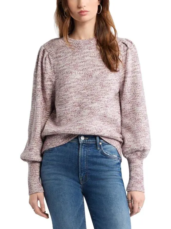 Treasure & Bond Marl Balloon Sleeve Crewneck Sweater - Red Grape Heather