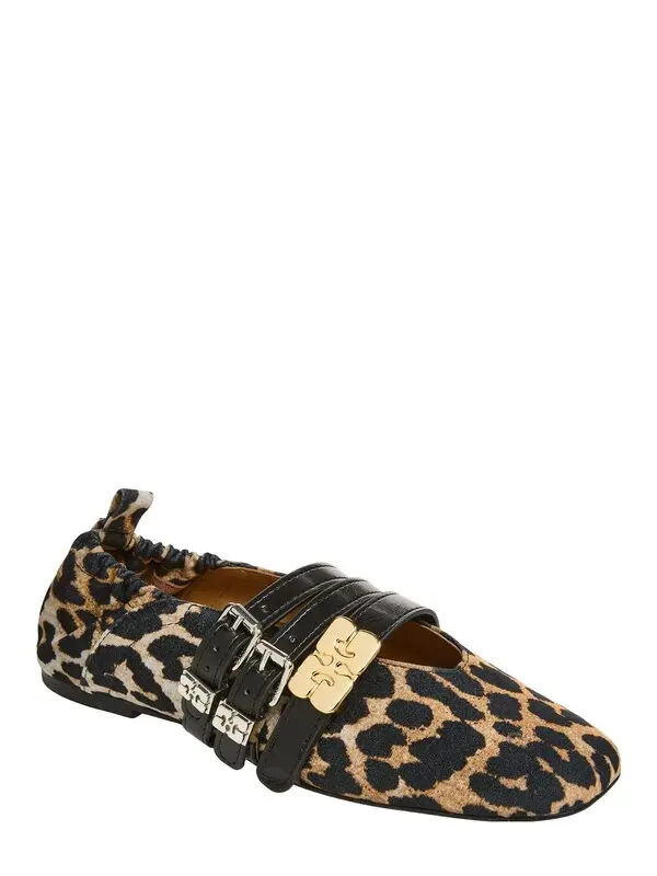 GANNI Leopard Print Ballerina Flats - Almond Milk Leopard Print