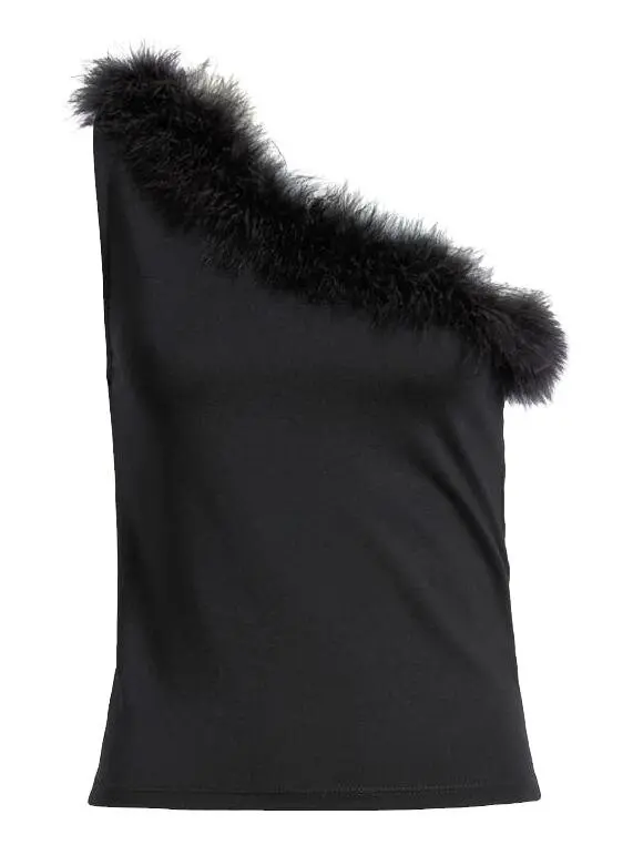 Mango Xplumi Feather-trimmed One-shoulder Top - Black