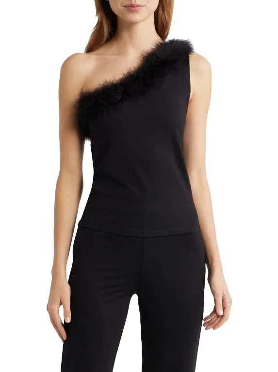 Mango Xplumi Feather-trimmed One-shoulder Top - Black