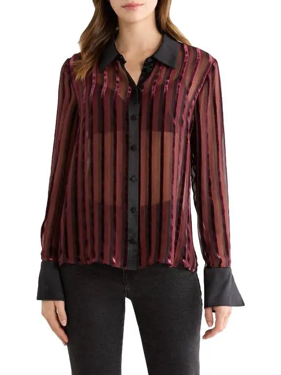 Paige Mazzy Velvet Stripe Silk-blend Shirt - Aubergine/black