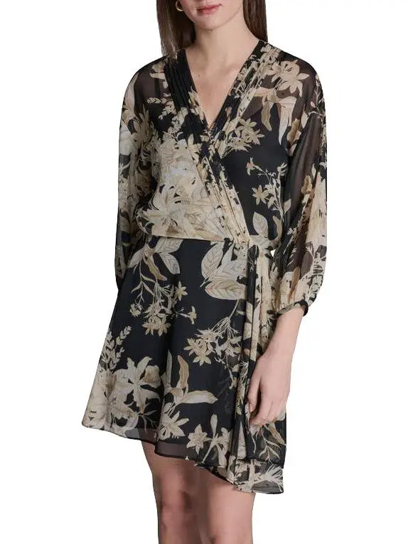 Bcbgmaxazria Floral Smocked Chiffon Minidress - Black Multi