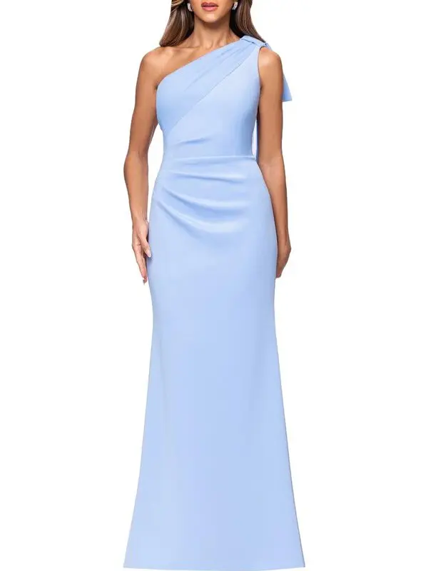 XSCAPE EVENINGS Sash Detail One-shoulder Gown - Periwinkle