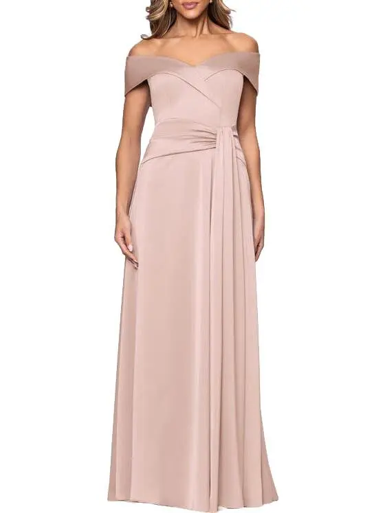 XSCAPE EVENINGS Off-the-shoulder Hammered Satin Gown - Blush