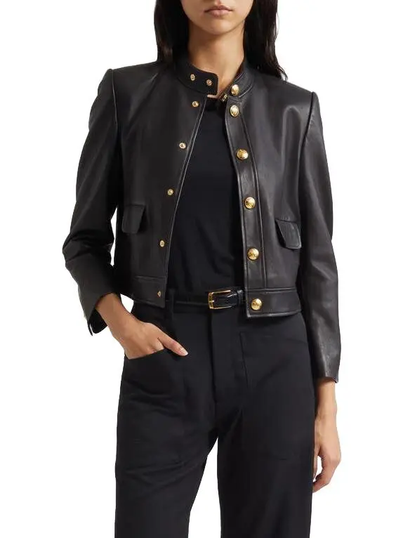 NILI LOTAN Hadley Crop Leather Jacket - Black