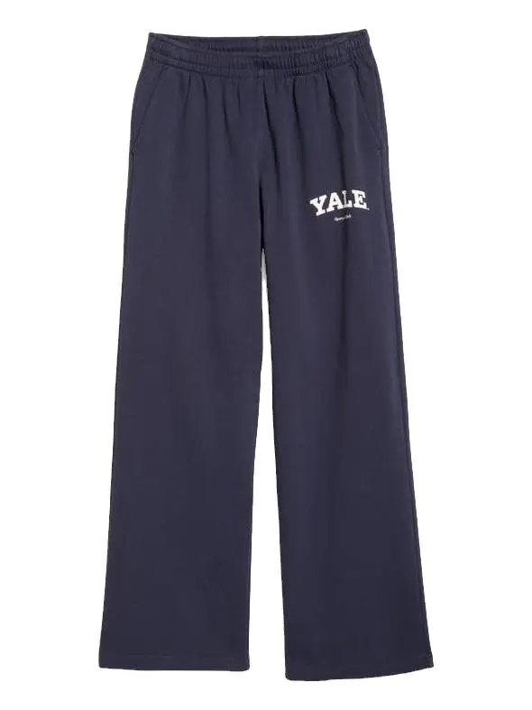 SPORTY & RICH Yale Classic Wide Leg Sweatpants - Dark Navy