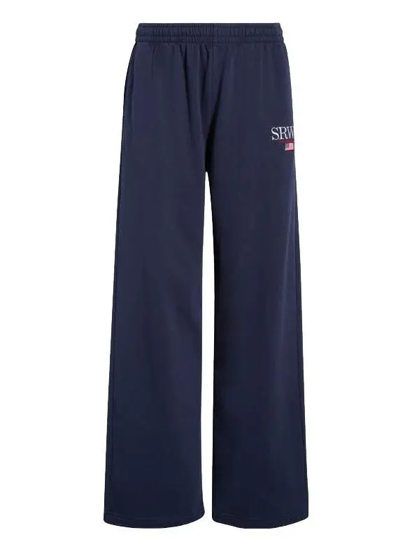 SPORTY & RICH Nautical Embroidered Wide Leg Sweatpants - Dark Navy