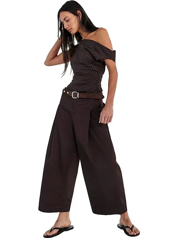 Free People Silverlake Wide-leg Chino Trousers - Chocolatier