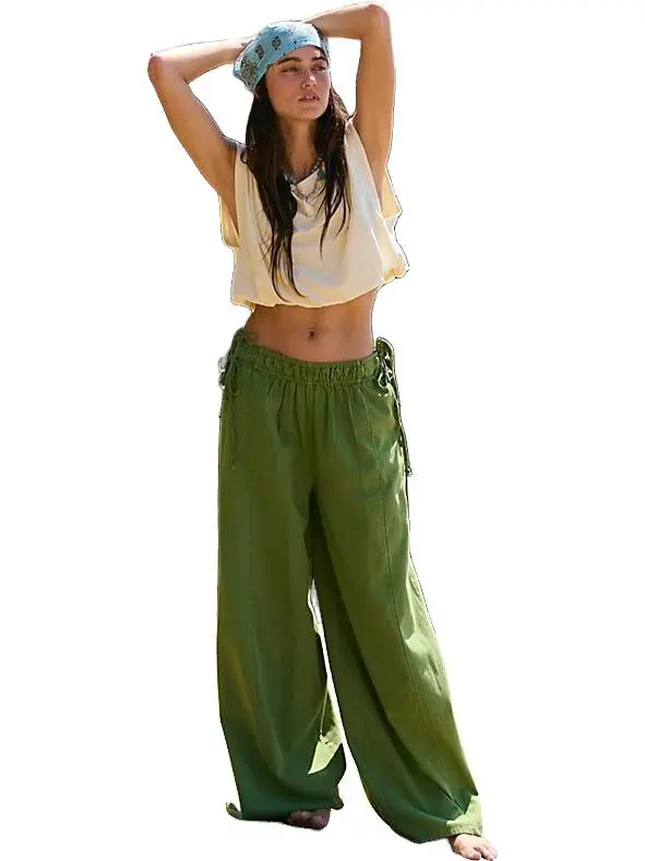 Free People Sun Dazed Wide-leg Pants - Green Eyes