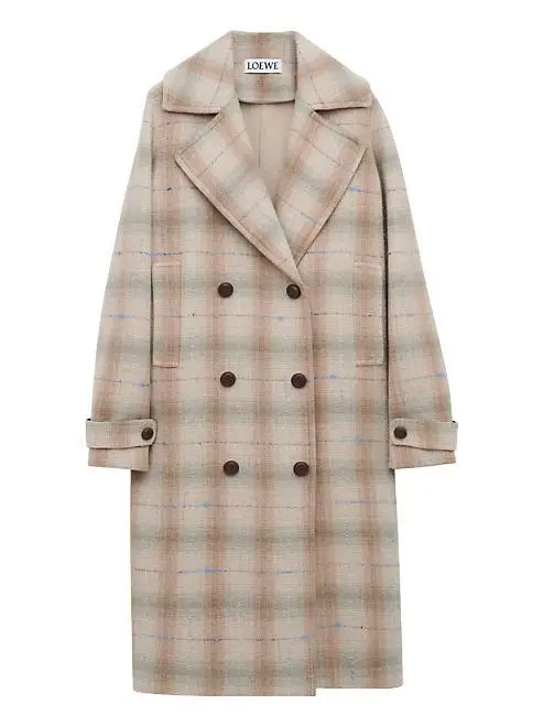 Loewe Double-breasted Checked Wool-cashmere Blend Coat - Beige