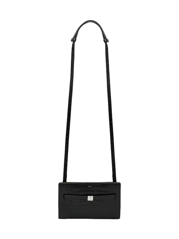 TOTEME Croc-embossed Leather Crossbody Bag - Black