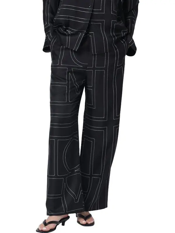 TOTEME Silk Trousers With Monogram - Black