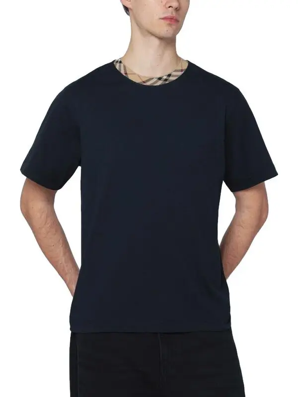 Burberry Navy T-shirt With Check Trims - Blue