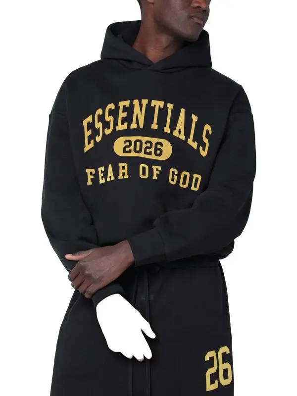 Fear Of God Washed Cotton-blend Hoodie With Logo Print - Black