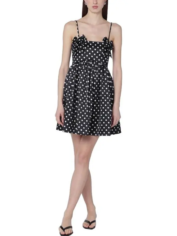 GANNI Satin Mini Dress With Polka Dots - Black