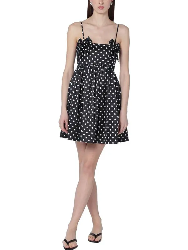 GANNI Satin Mini Dress With Bows - Black