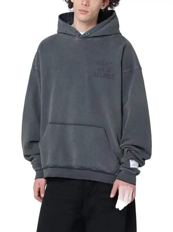GALLERY DEPT. Oversized Washed Cotton Hoodie With Embossed Logo - Grey