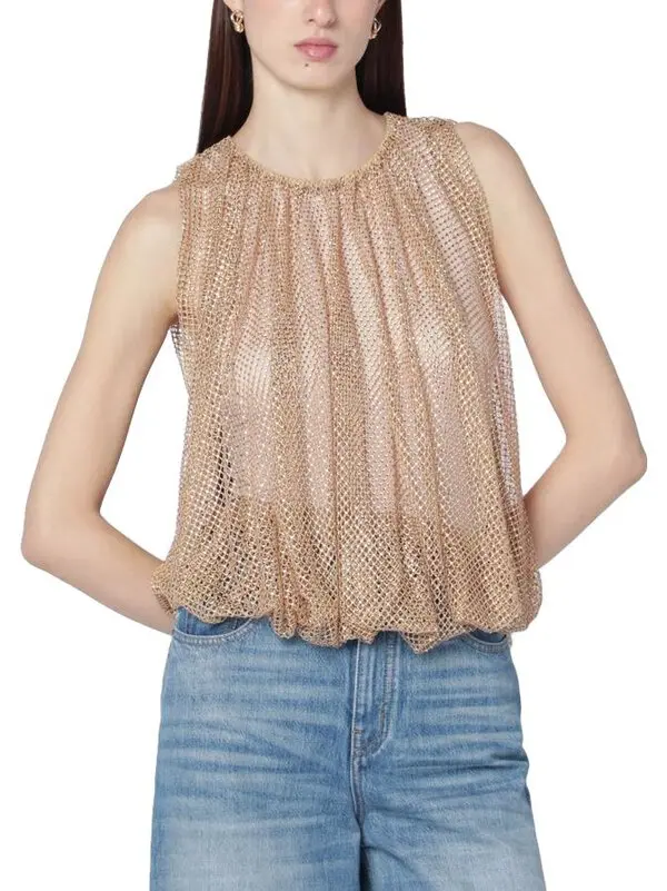 Sportmax Mesh Top With Crystals - Beige