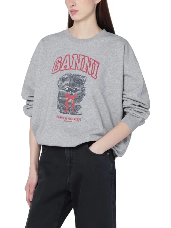 GANNI Kitty Logo Print Sweatshirt - Grey