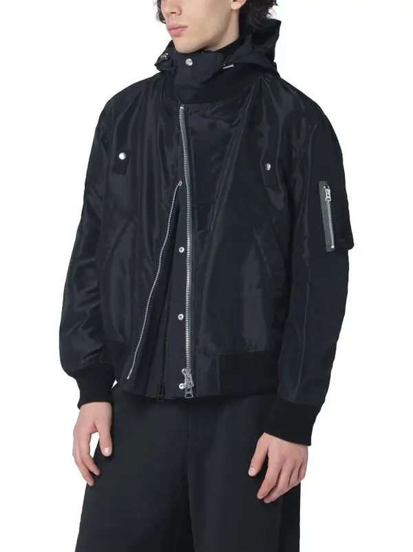 Sacai Nylon Jacket With Double Zip - Black