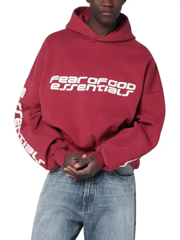 Fear Of God Cropped Hoodie With Contrast Print - Red