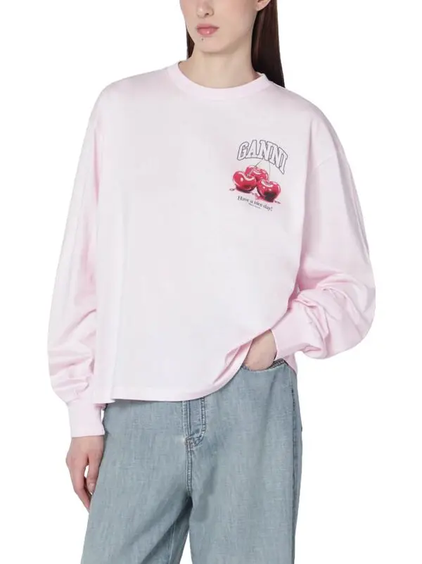 GANNI Long-sleeve Top With Logo - Pink