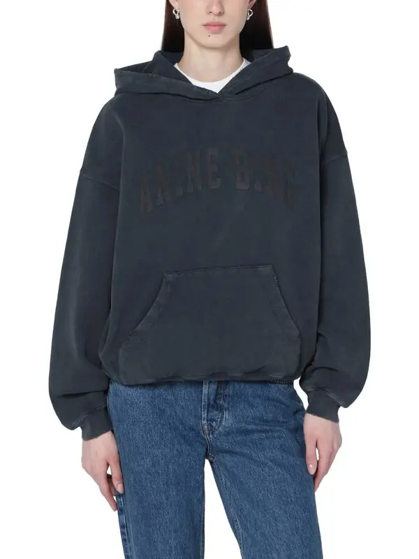 ANINE BING Washed Cotton Hoodie With Distressing - Black