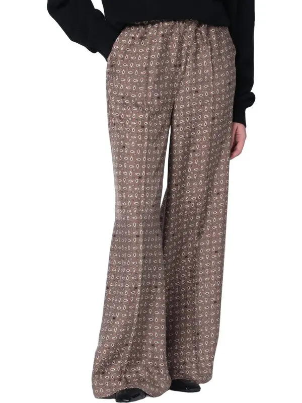 Max Mara Printed Silk Twill Trousers - Brown