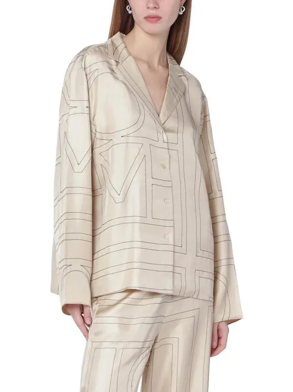 TOTEME Silk Monogram Pajama Shirt - White