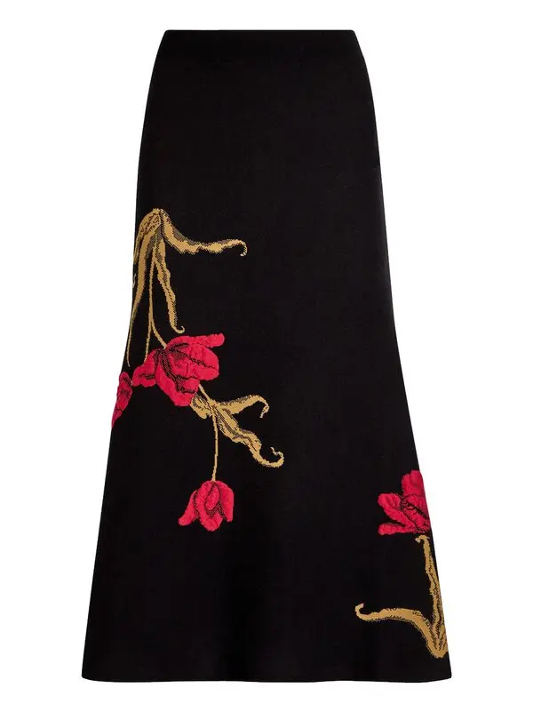 Erdem Floral Intarsia Knit Midi Skirt - Black