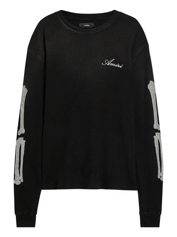 Amiri Embroidered Waffle Stretch-cotton Top - Black