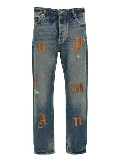 Palm Angels 5 Pocket Straight Leg Jeans - Blue/brown