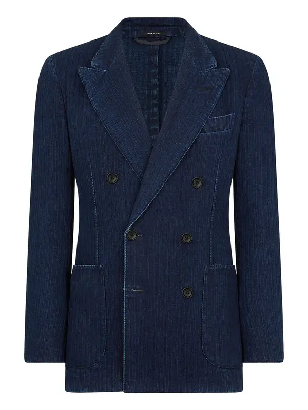 TOM FORD Double-breasted Denim Blazer - Blue
