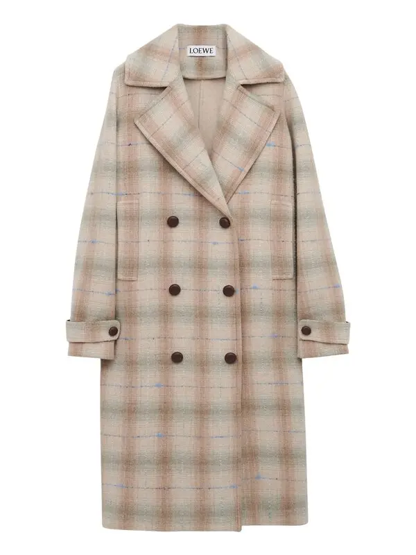 Loewe Wool-cashmere-blend Check Coat - Beige