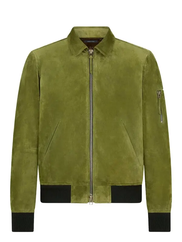 TOM FORD Calf Leather Bomber Jacket - Green