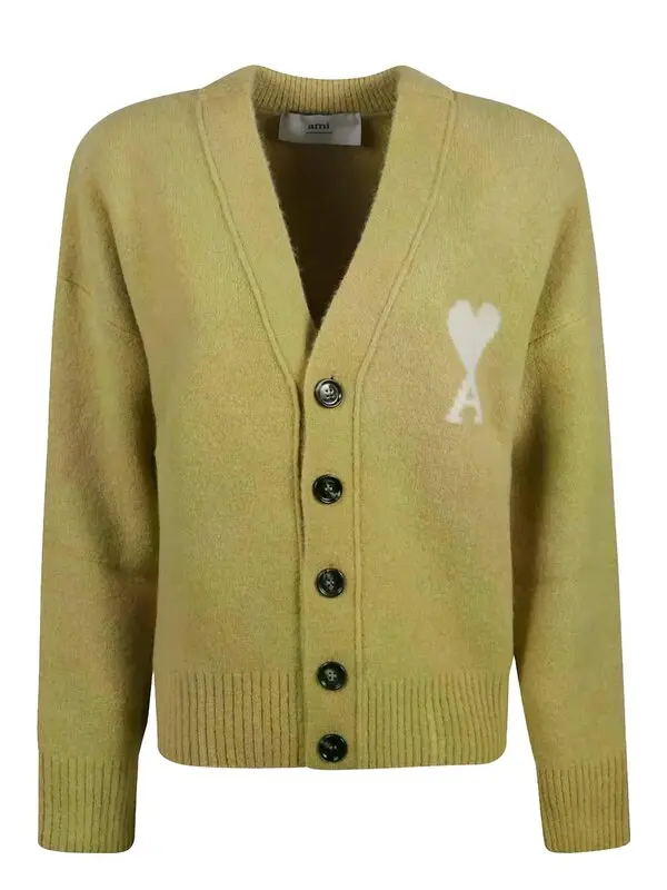 Ami V-neck Logo Cardigan - Neutrals