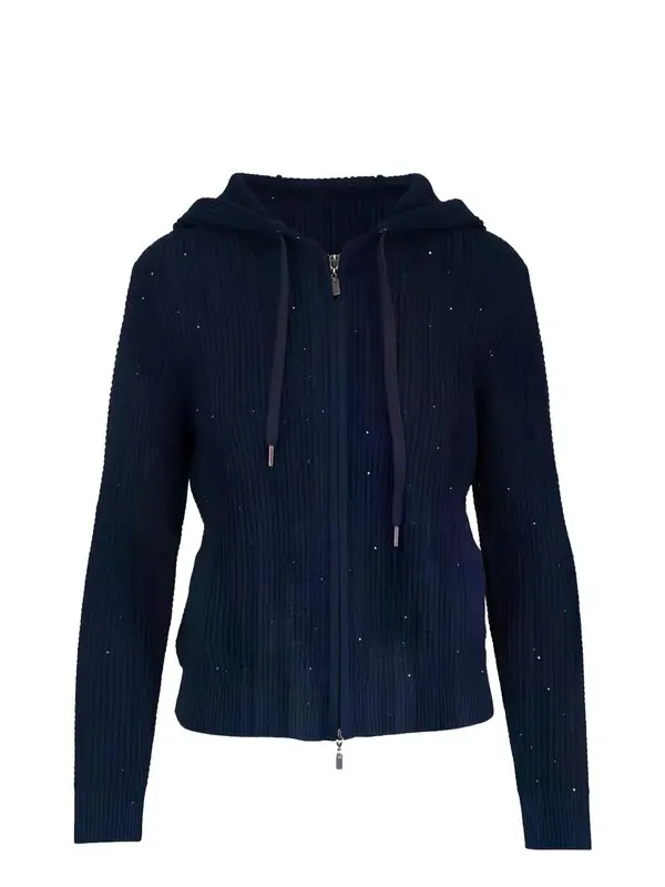 Kinross Cashmere Hooded Zip-up Sweater - Blue