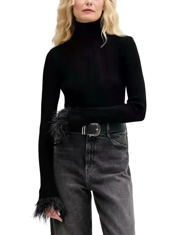 ANIYE BY Feather-trim Turtleneck Sweater - Black
