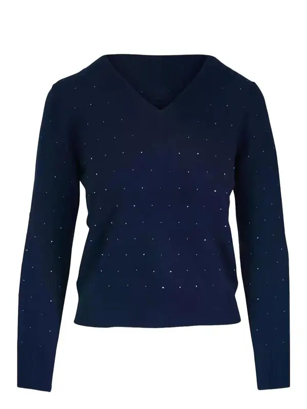 Kinross Cashmere V-neck Embellished Sweater - Blue