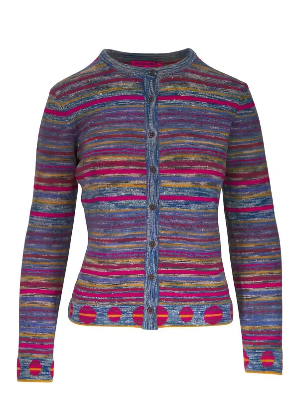 THE ELDER STATESMAN Striped Button Cardigan - Blue