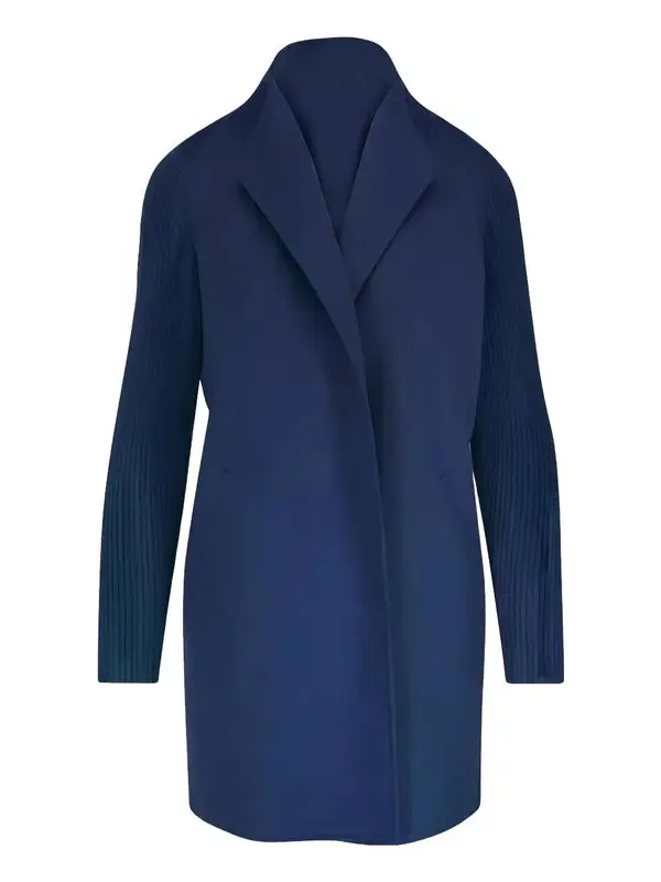 Kinross Cashmere Coat With Ribbed Sleeves - Blue