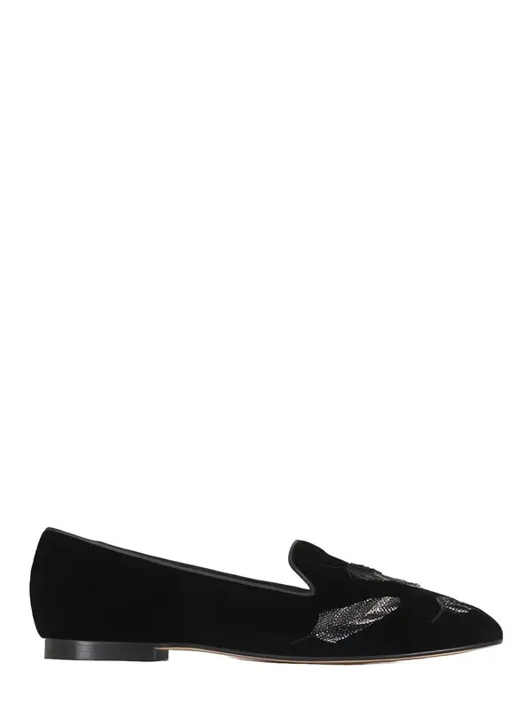 ARTEANA Velvet Loafers With Feather Embellishment - Black