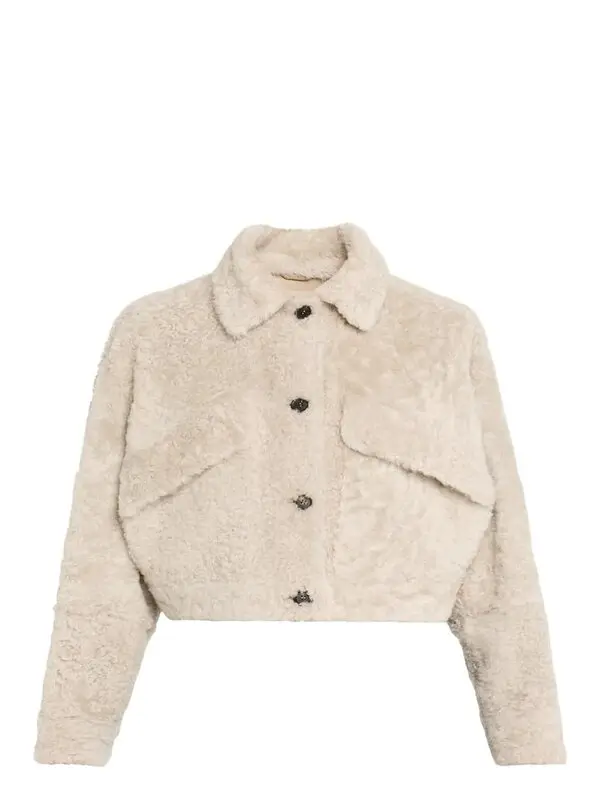 Brunello Cucinelli Lamb Shearling Cropped Jacket - Stone