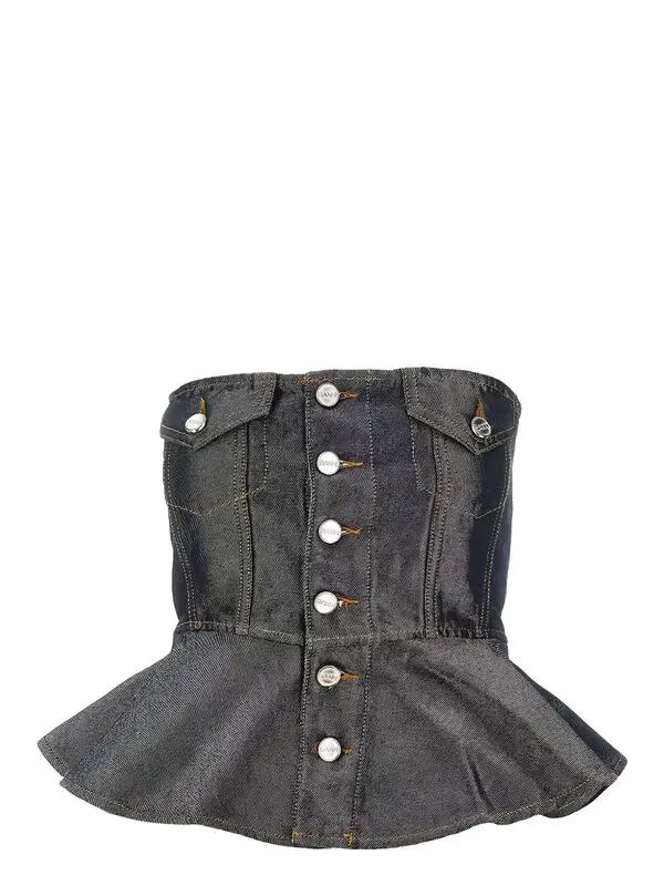 GANNI Button Denim Top - Grey