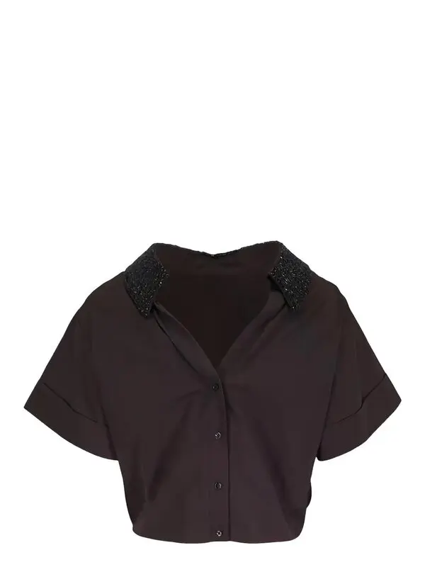 TWP Beaded Cropped Shirt - Brown
