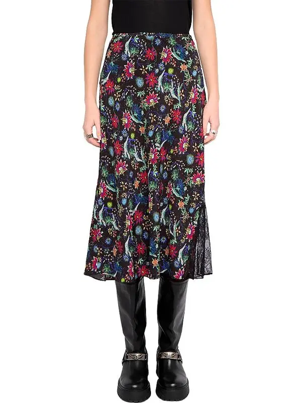 Zadig&Voltaire Jayla Floral Print Midi Skirt - Encre