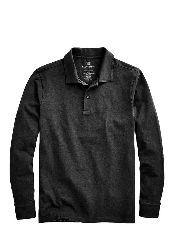 Mack Weldon Silver Pima Cotton Long Sleeve Polo Shirt - True Black