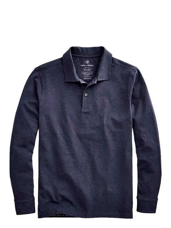 Mack Weldon Silver Pima Cotton Long Sleeve Polo Shirt - True Navy