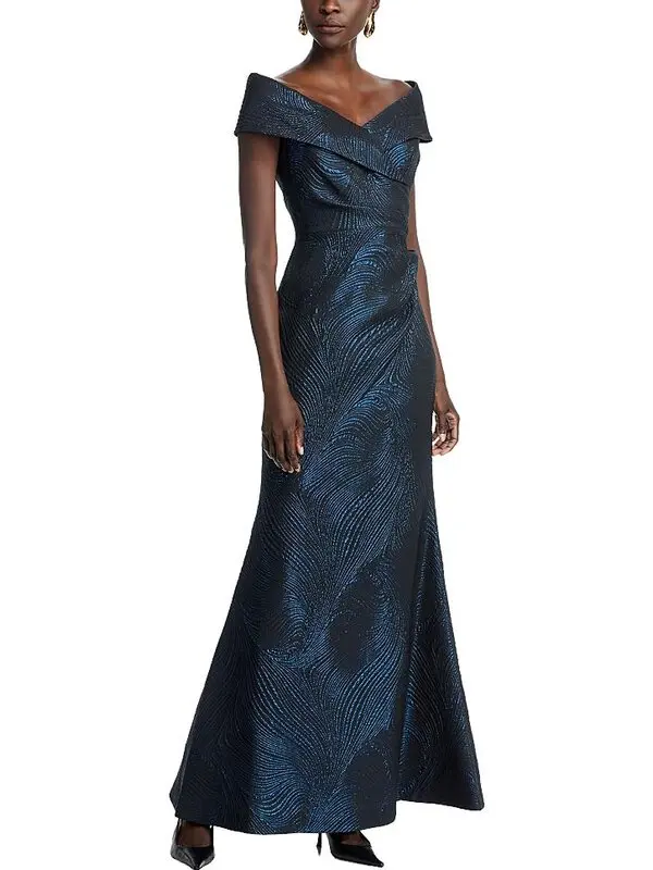 Rickie Freeman For Teri Jon Metallic Jacquard Gown - Royal/black