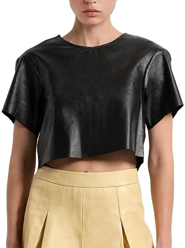 AS By DF Beck Upcycled Leather Tee - Black